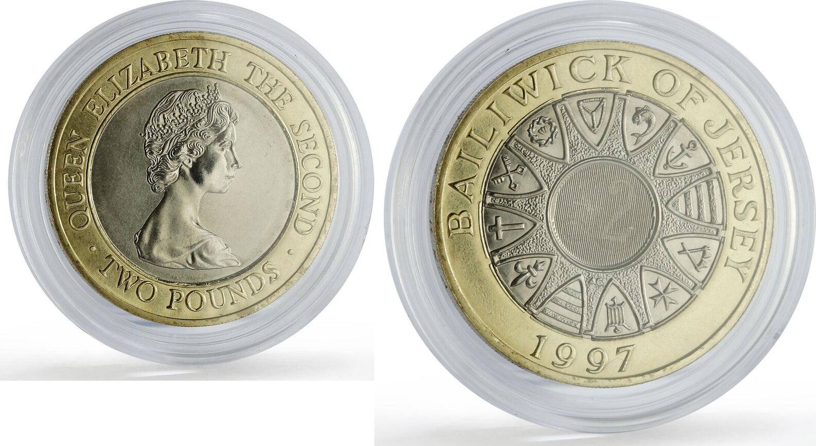 Bailiwick of Jersey Jersey 2 pounds Queen Elizabeth 12 Parish Crests KM ...