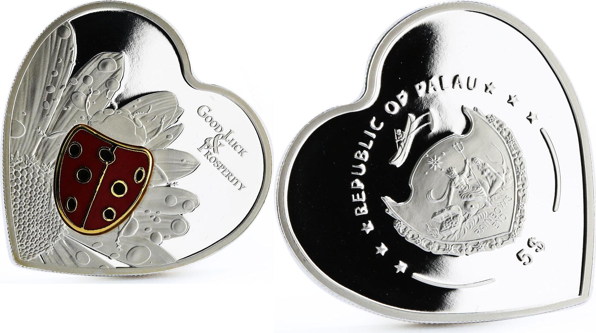 Palau 5 dollars Good Luck and Prosperity series Ladybug silver coin ...