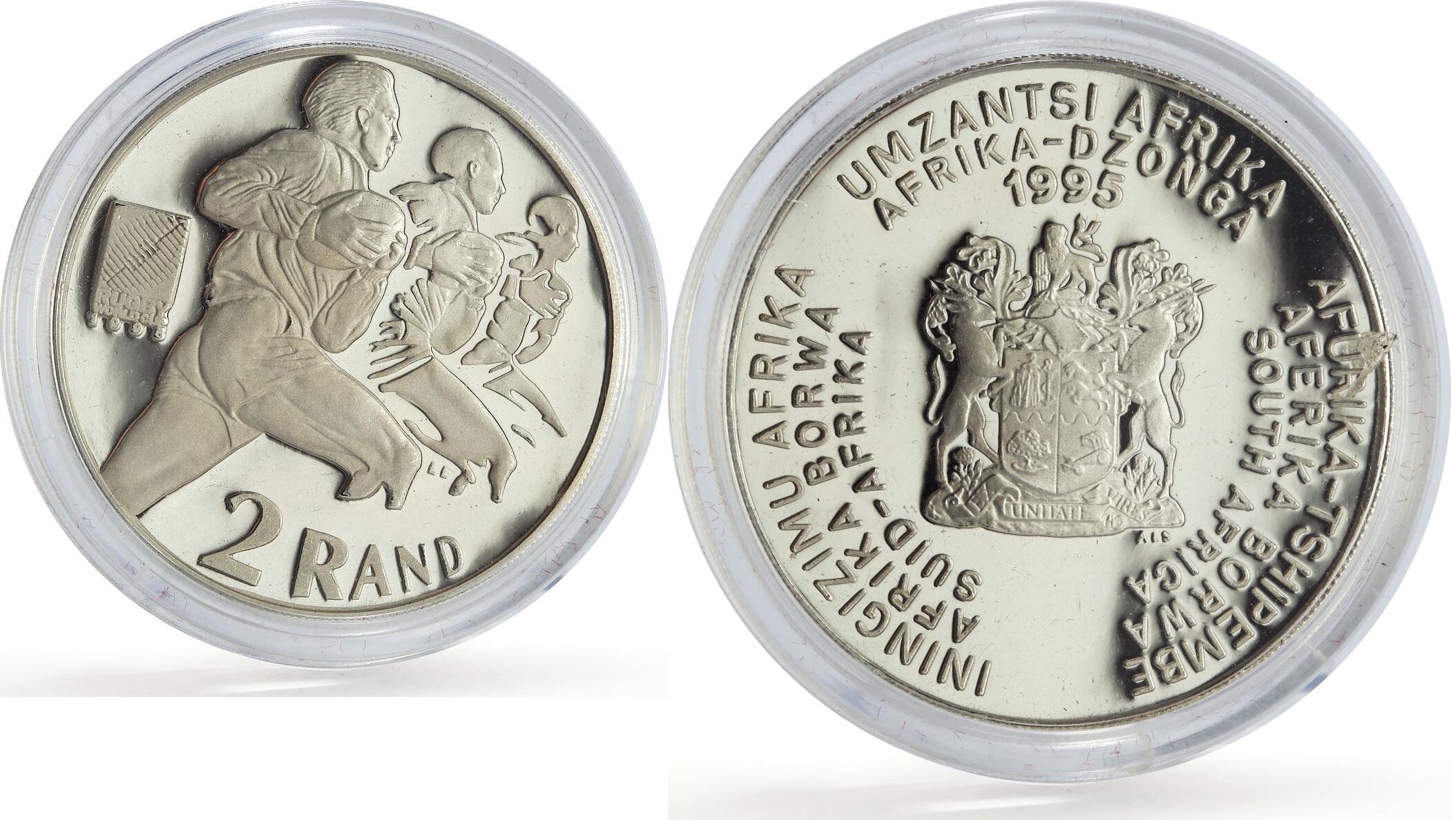 South Africa 2 rand Rugby World Cup Players Sports proof silver coin ...