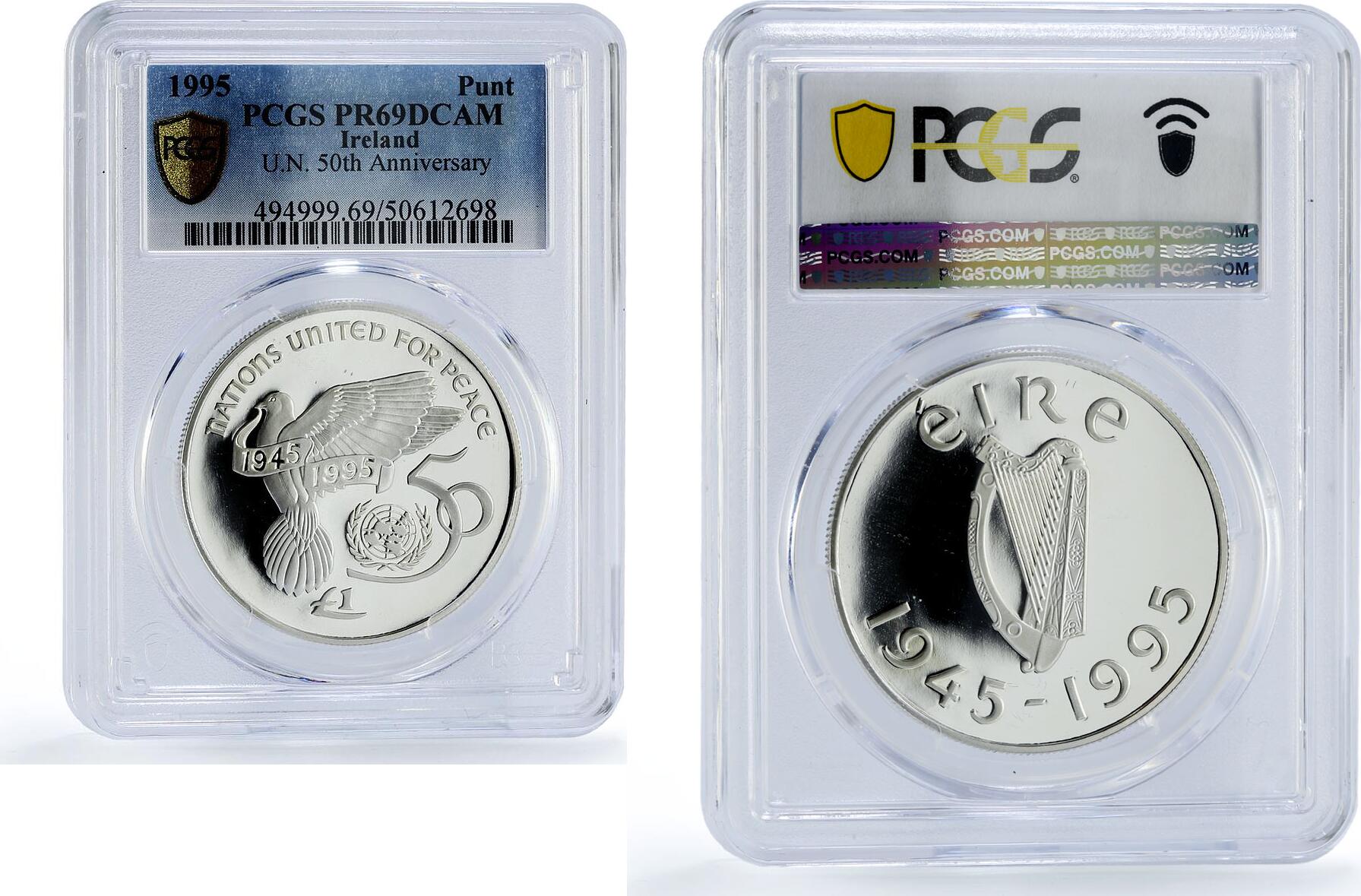 Ireland 1 pound punt United Nations UN Logo Dove PR69 PCGS silver coin ...