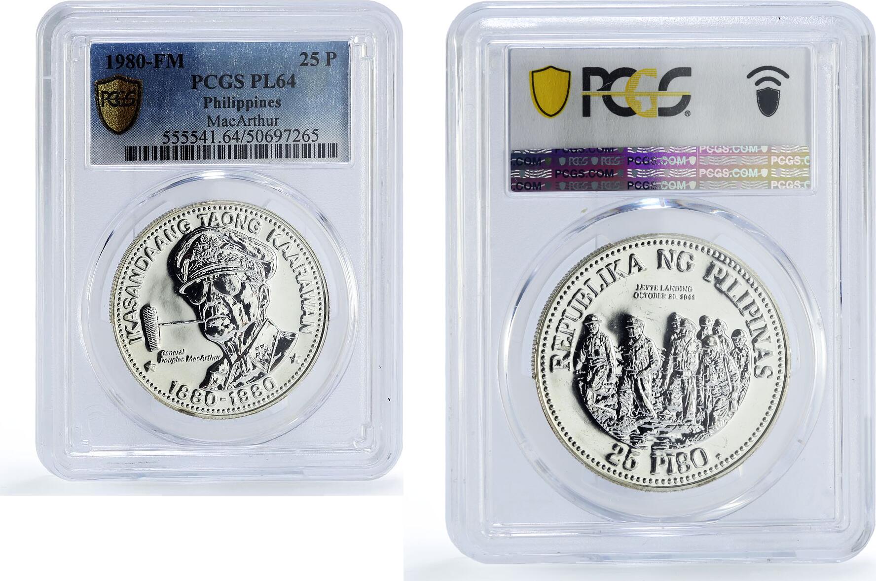 Philippines 25 piso General MacArthur Birth Politics PL64 PCGS silver coin 1980 Proof-like | MA ...