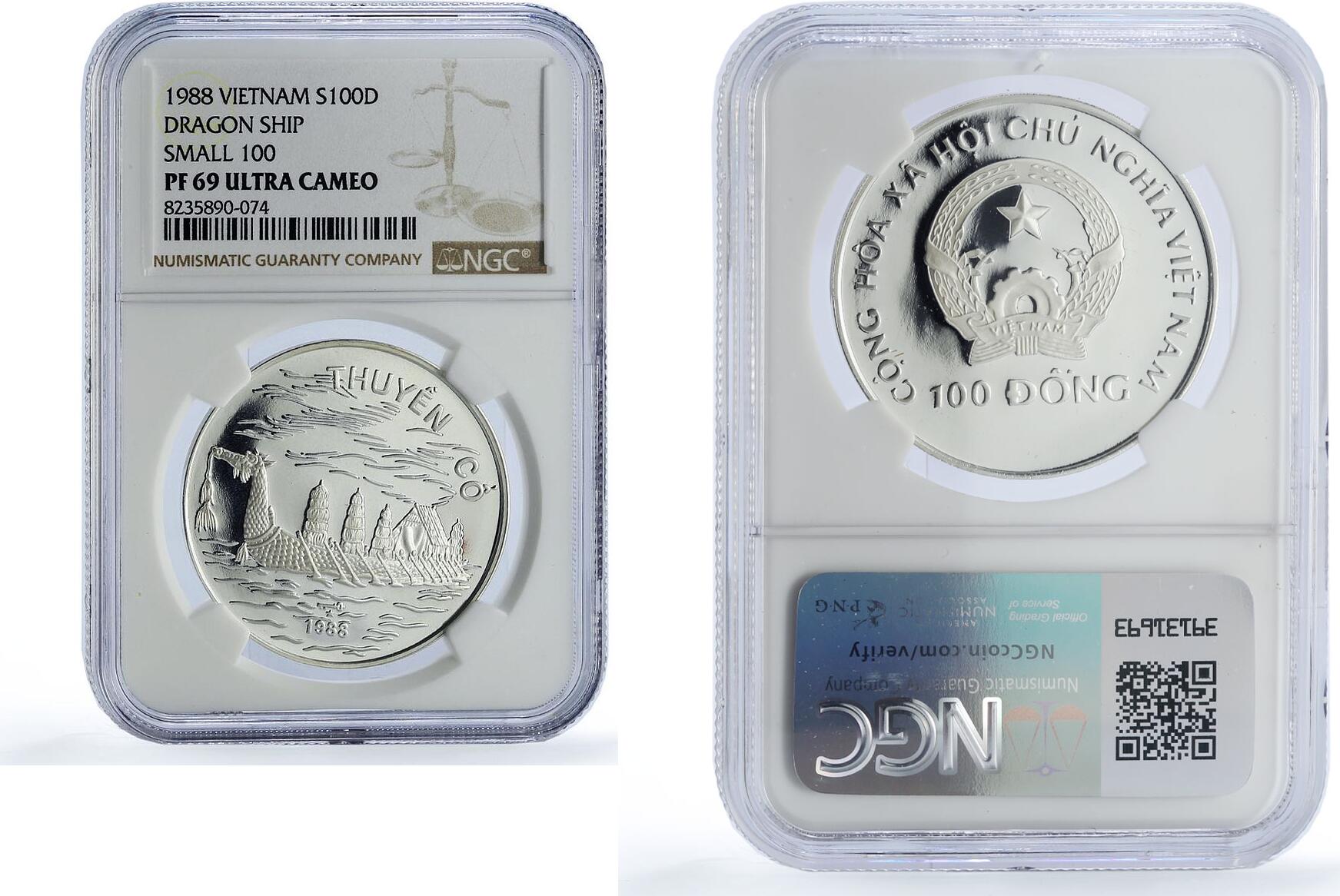 Vietnam 100 dong Dragon Boat Ship Small 100 Seafaring PF69 NGC silver ...