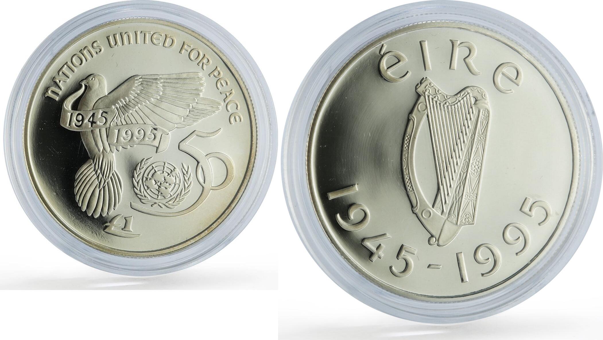Ireland 1 pound United Nations UN Dove Birds History proof silver coin ...