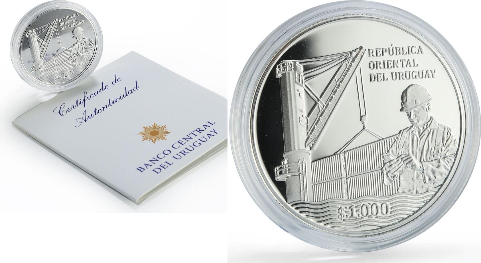 Uruguay 1000 pesos National Ports Administration ANP proof silver coin ...