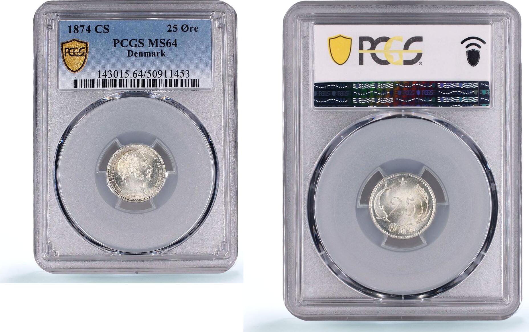 Denmark 25 ore King Christian IX Coinage KM-796 MS64 PCGS silver coin ...