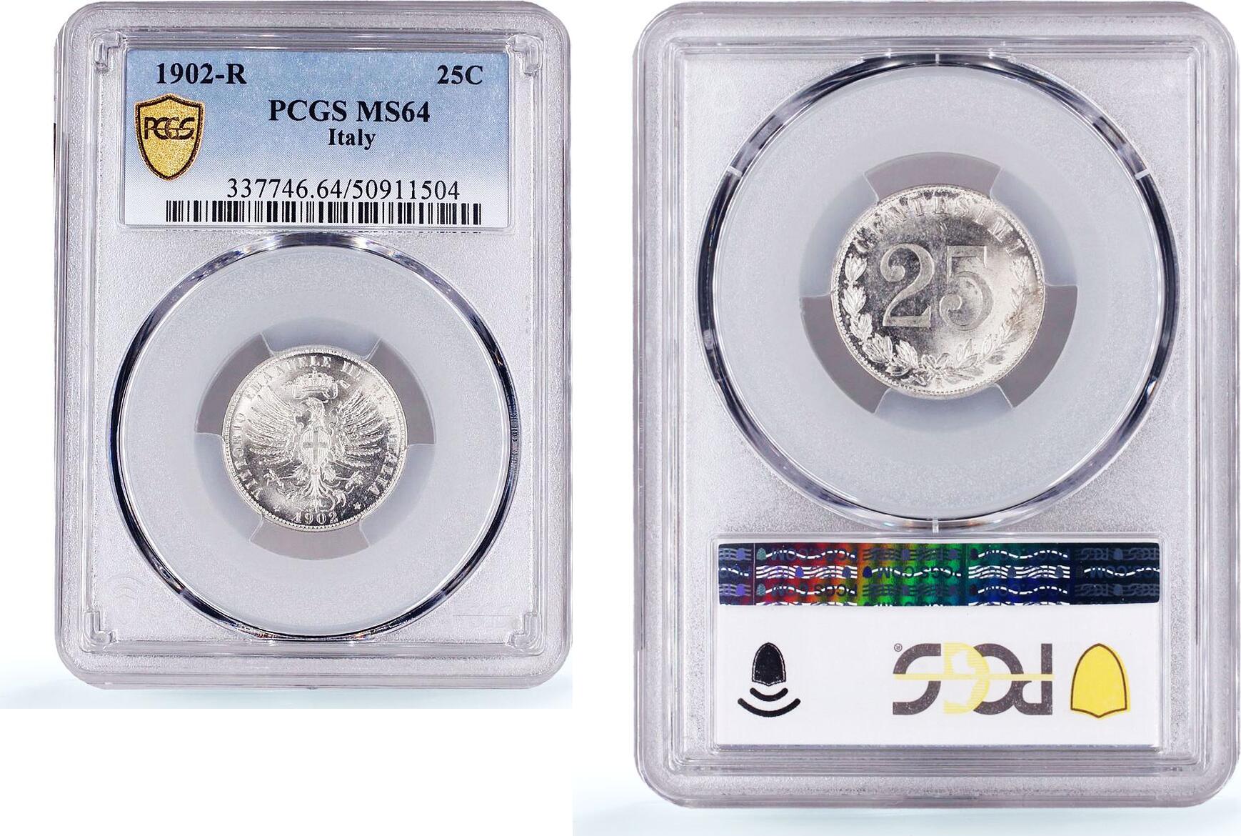 Italy 25 centesimi King Victor Emmanuel III Coinage MS64 PCGS CuNi coin ...