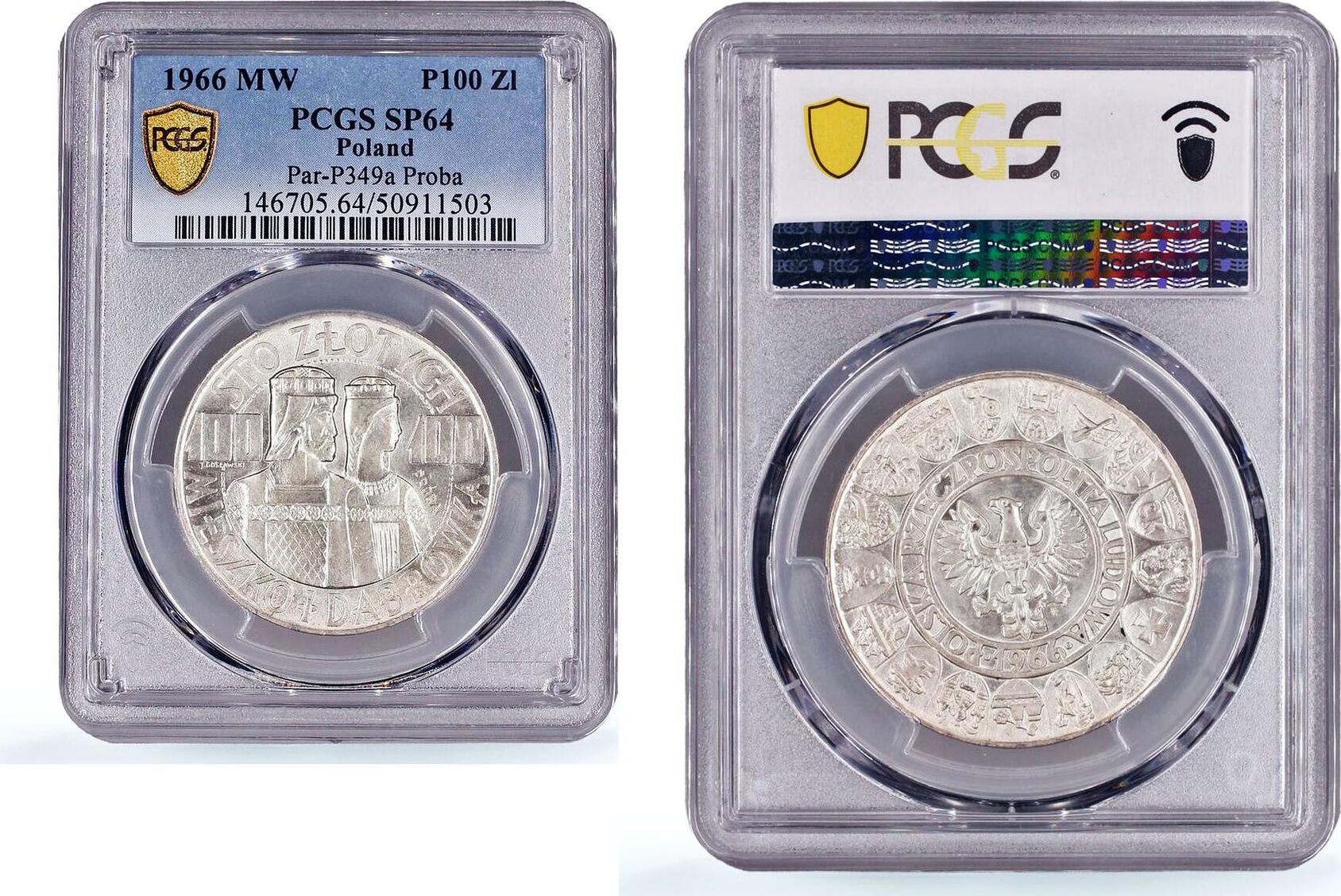 Poland 100 zlotych Polish Millennium History Probe SP64 PCGS silver coin 1966 UNC | MA-Shops