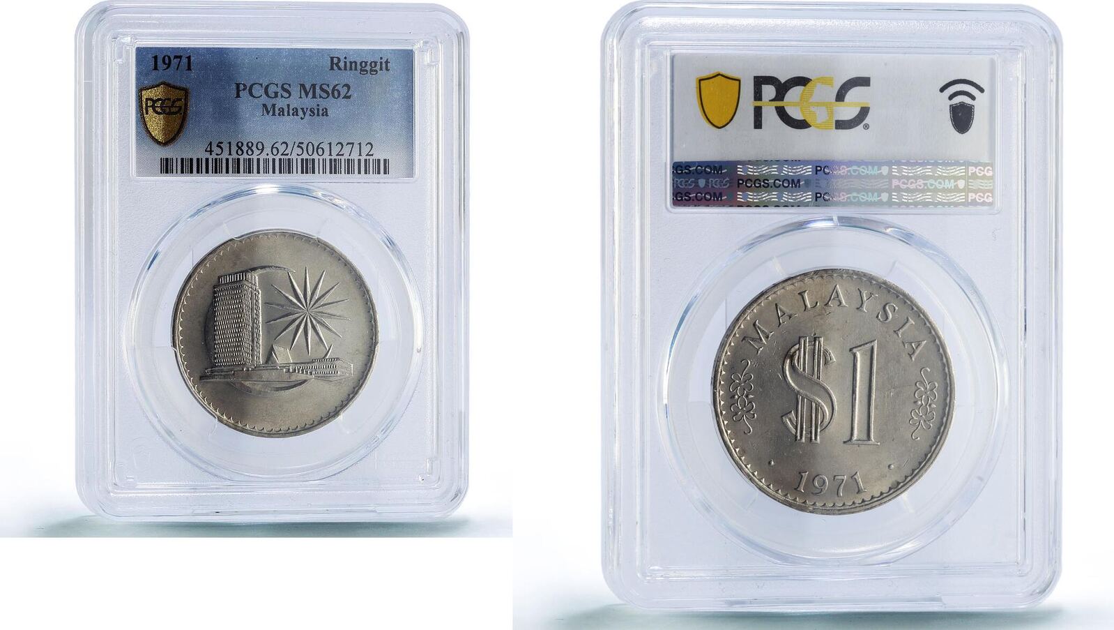 Malaysia 1 ringgit Agong Coinage Parliament House KM-9 MS62 PCGS CuNi ...