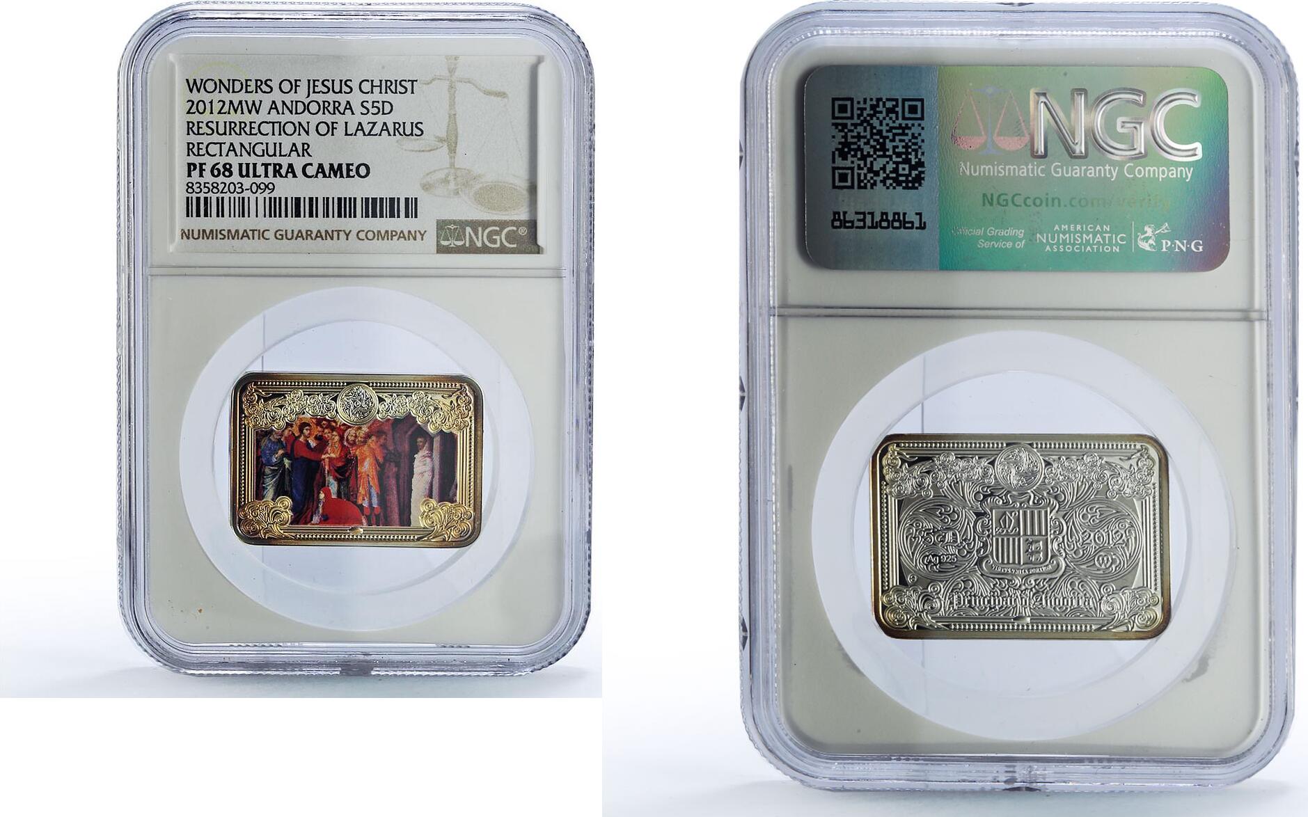 Andorra 5 diners Resurrection Lazarus Christ Wonders Art PF68 NGC ...
