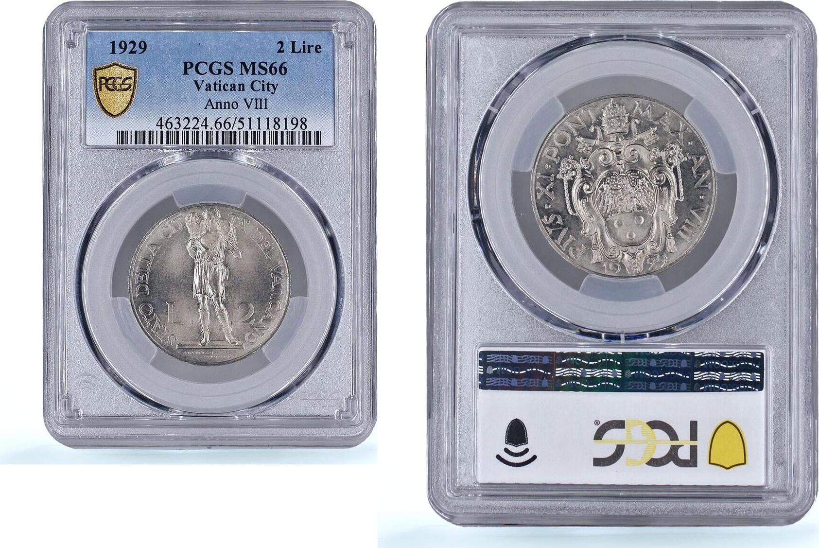 Italy Vatican 2 lire Pope Pius XI Standing Figure MS66 PCGS nickel coin ...