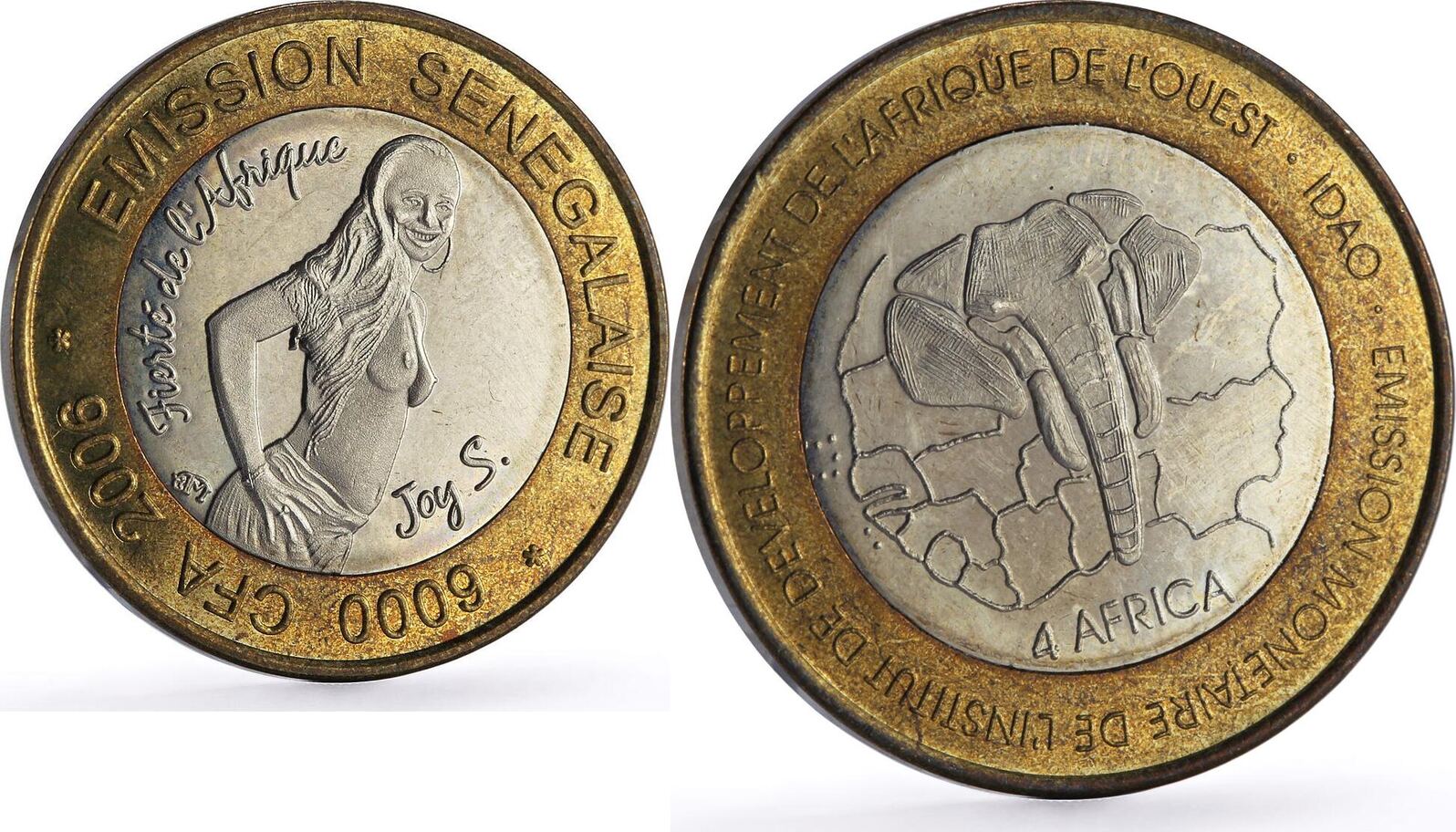 Senegal 6000 francs Woman Elephant Four Africa Fantasy X#12a bimetal ...