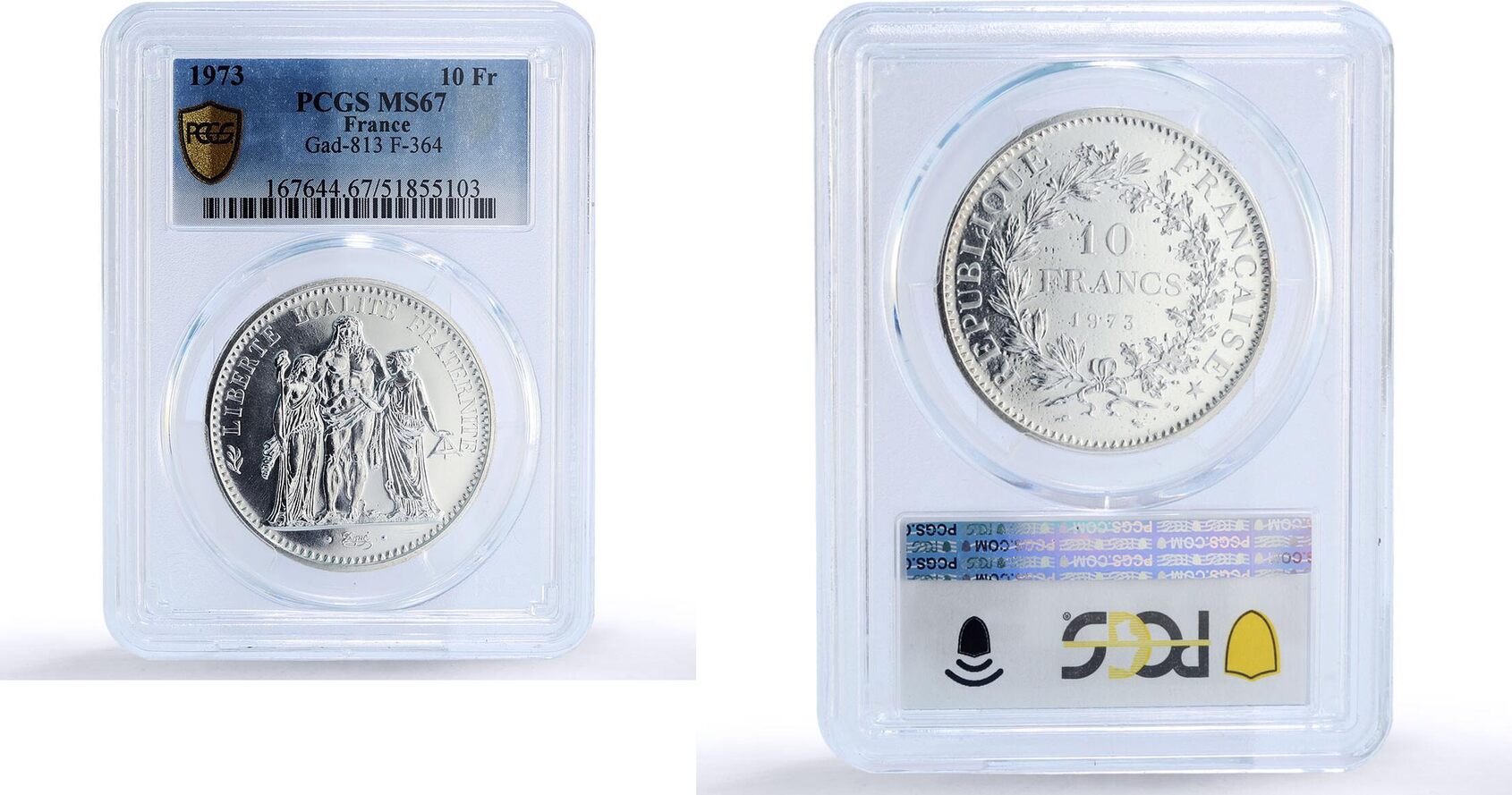 France 10 francs Hercules Liberty Equality Fraternity MS67 PCGS silver ...