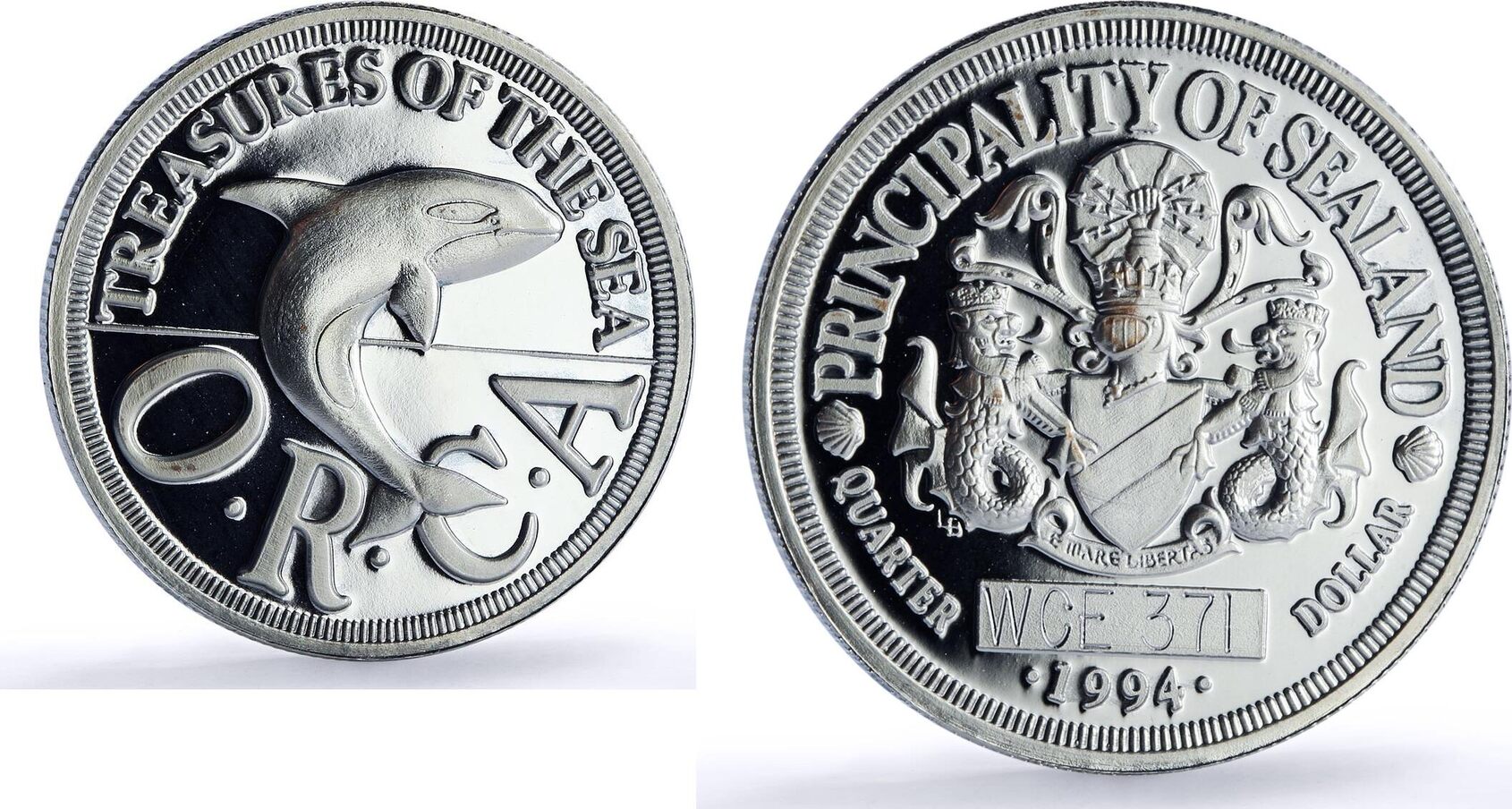 United Kingdom Sealand 25 cents Orca Whale Sea Treasures Quarter Dollar ...