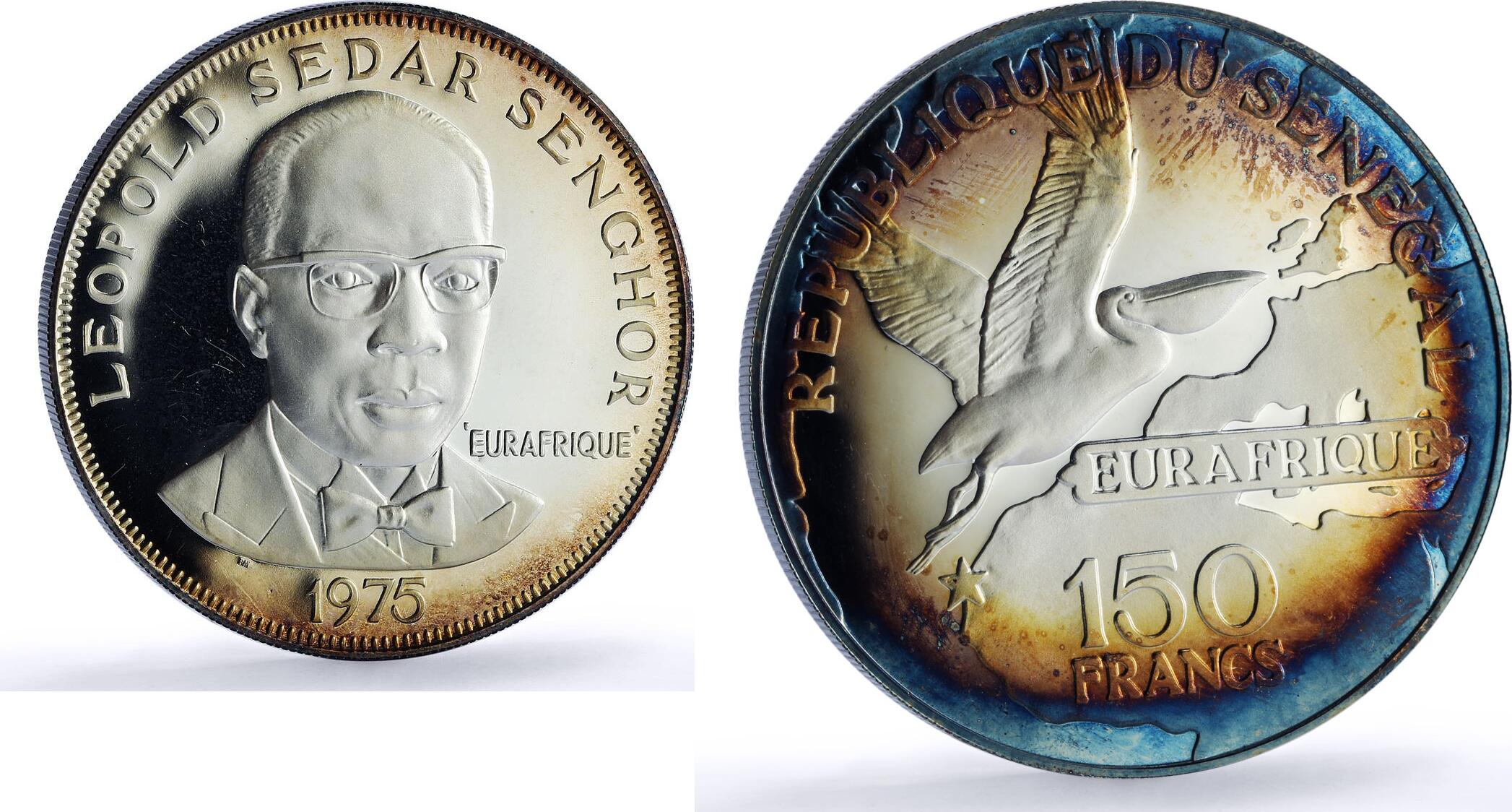 Senegal 150 francs Eurafrique Program Senghor Bird proof silver coin ...