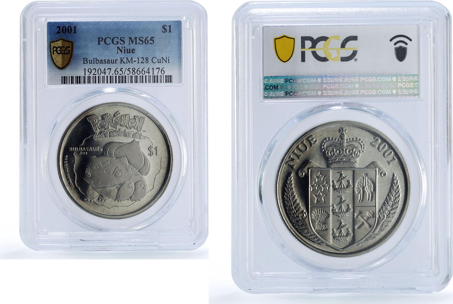 Niue 1 dollar Bulbasaur Pokemon Anime Cartoons MS 65 PCGS CuNi coin ...