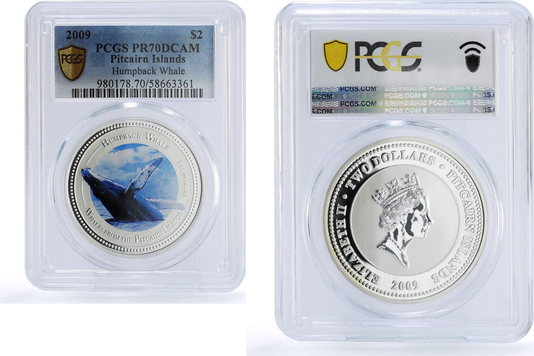 Pitcairn Islands 2 dollars Humpback Whale Fauna PR 70 PCGS silver coin ...