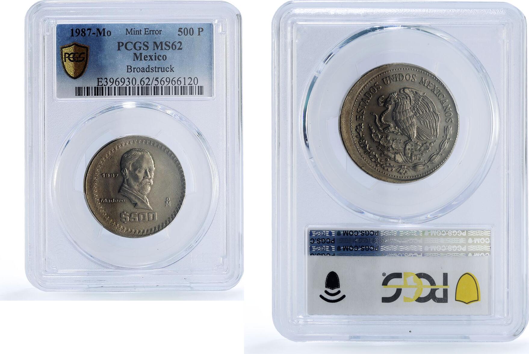 Mexico 500 pesos Republic Mint Error Broadstrike MS 62 PCGS CuNi coin ...
