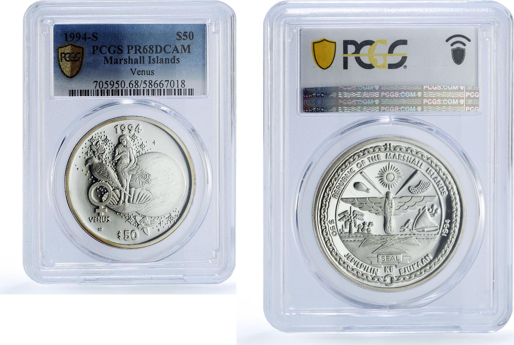 Marshall Islands 50 dollars Venus Solar System Space PR 68 PCGS silver ...