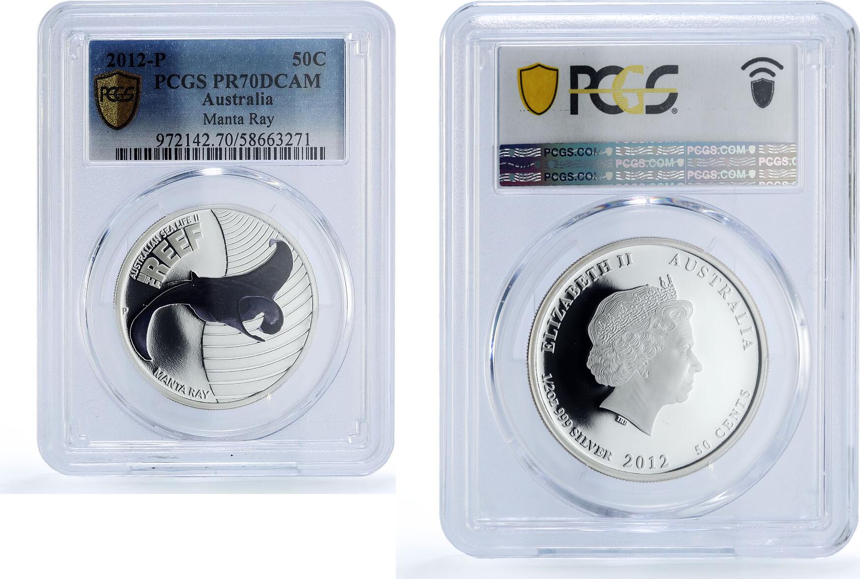 Australia 50 cents Manta Ray Sea Life KM-1847 Fauna PR 70 PCGS silver ...