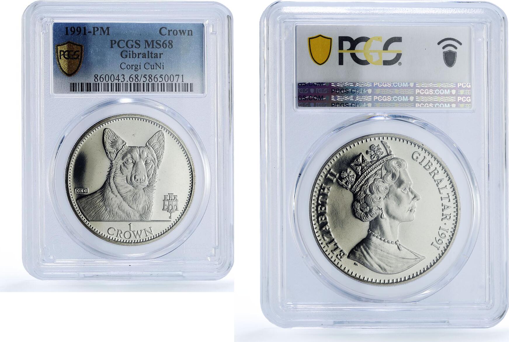 Gibraltar 1 crown Corgi Man Best Friends Dog MS 68 PCGS CuNi coin 1991 ...