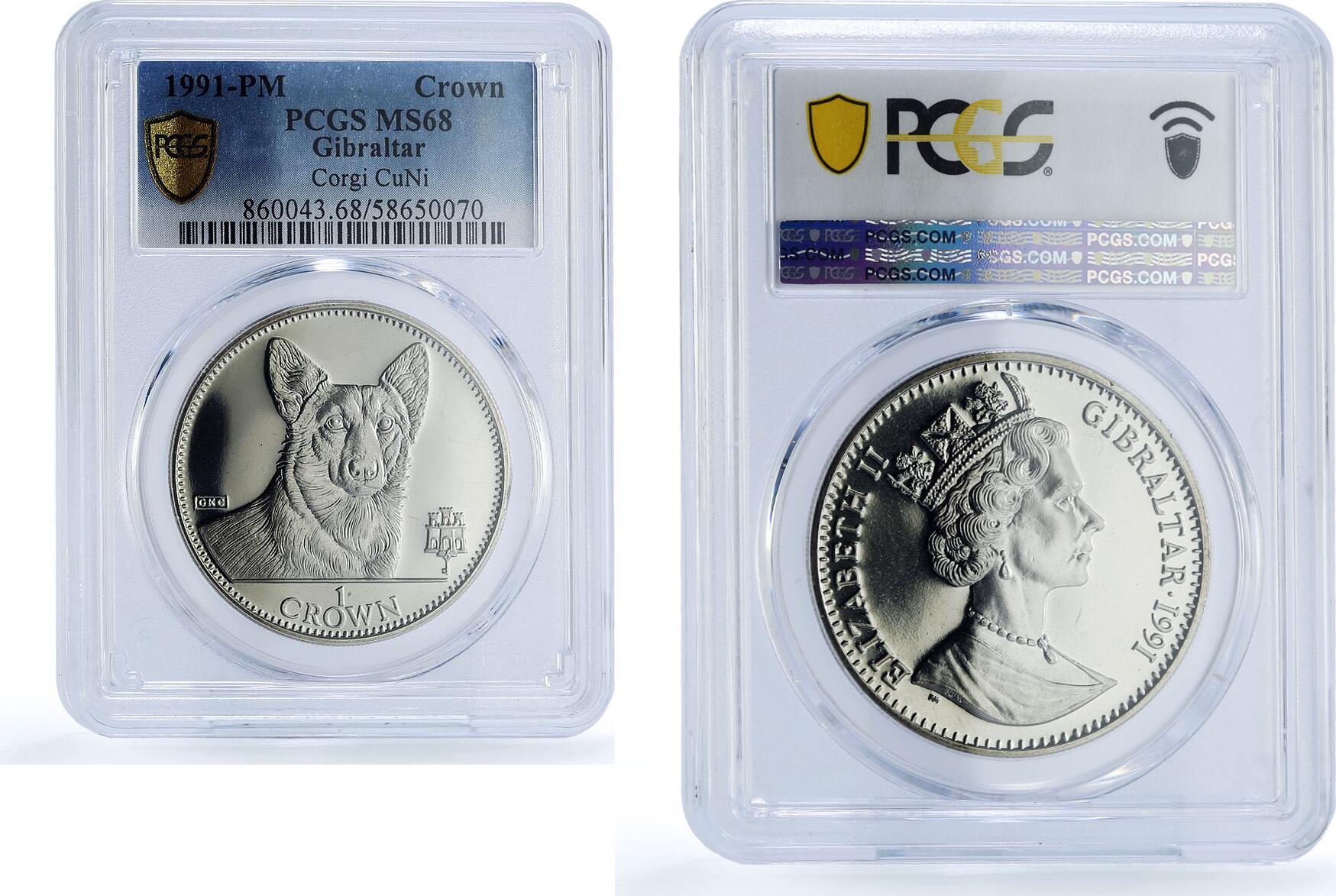 Gibraltar 1 crown Corgi Man Best Friends Dog MS 68 PCGS CuNi coin 1991 ...