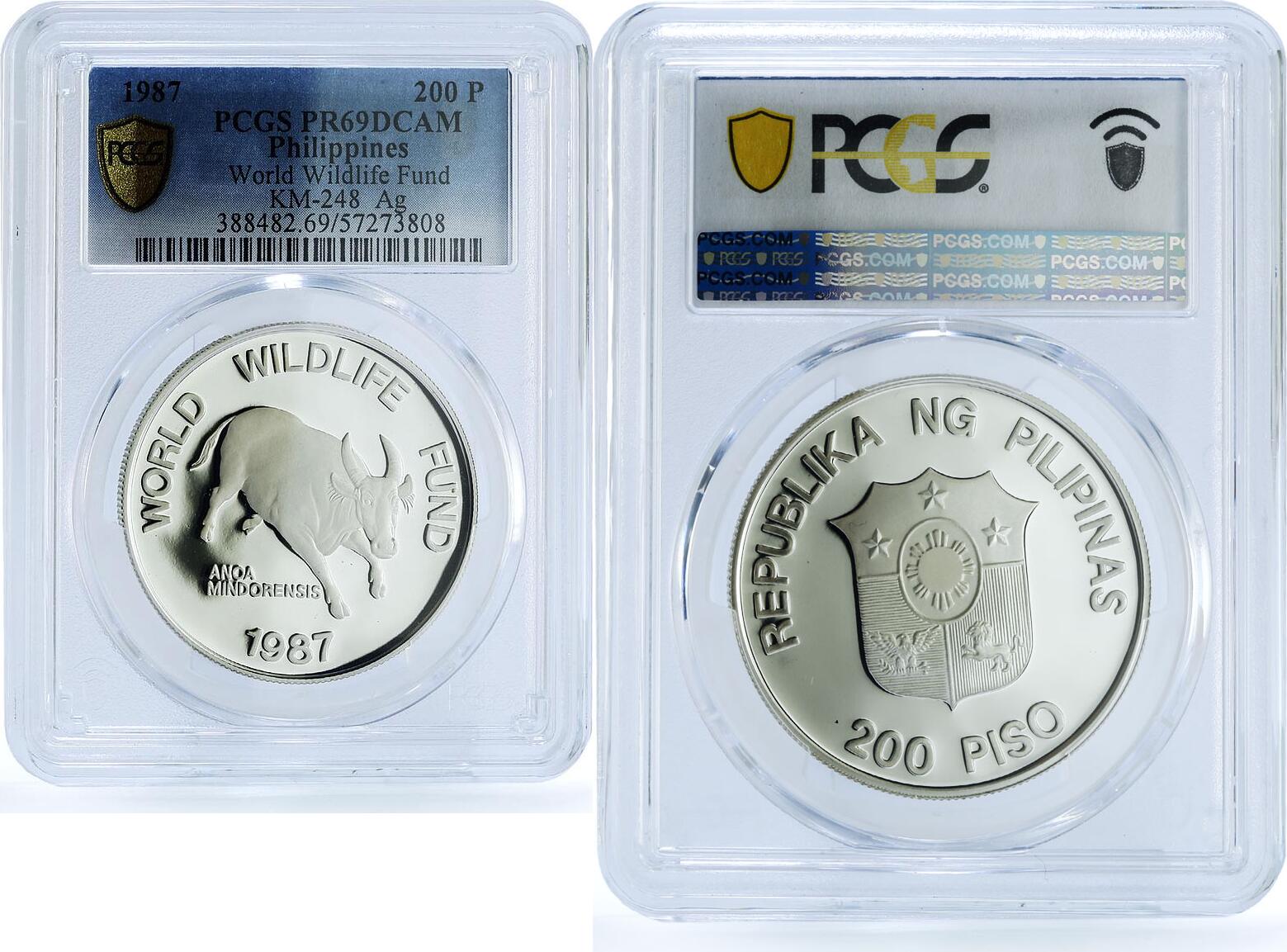 Philippines 200 piso Mindoro Buffalo KM-248 Bull WWF PR 69 PCGS silver ...