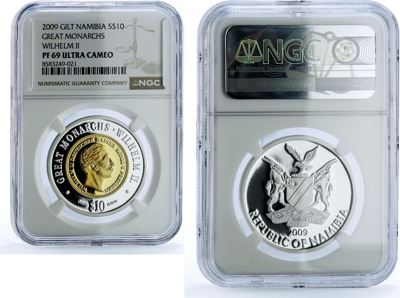 Namibia 10 dollars Wilhelm II Germany KM-35 Monarchs PF 69 NGC silver ...