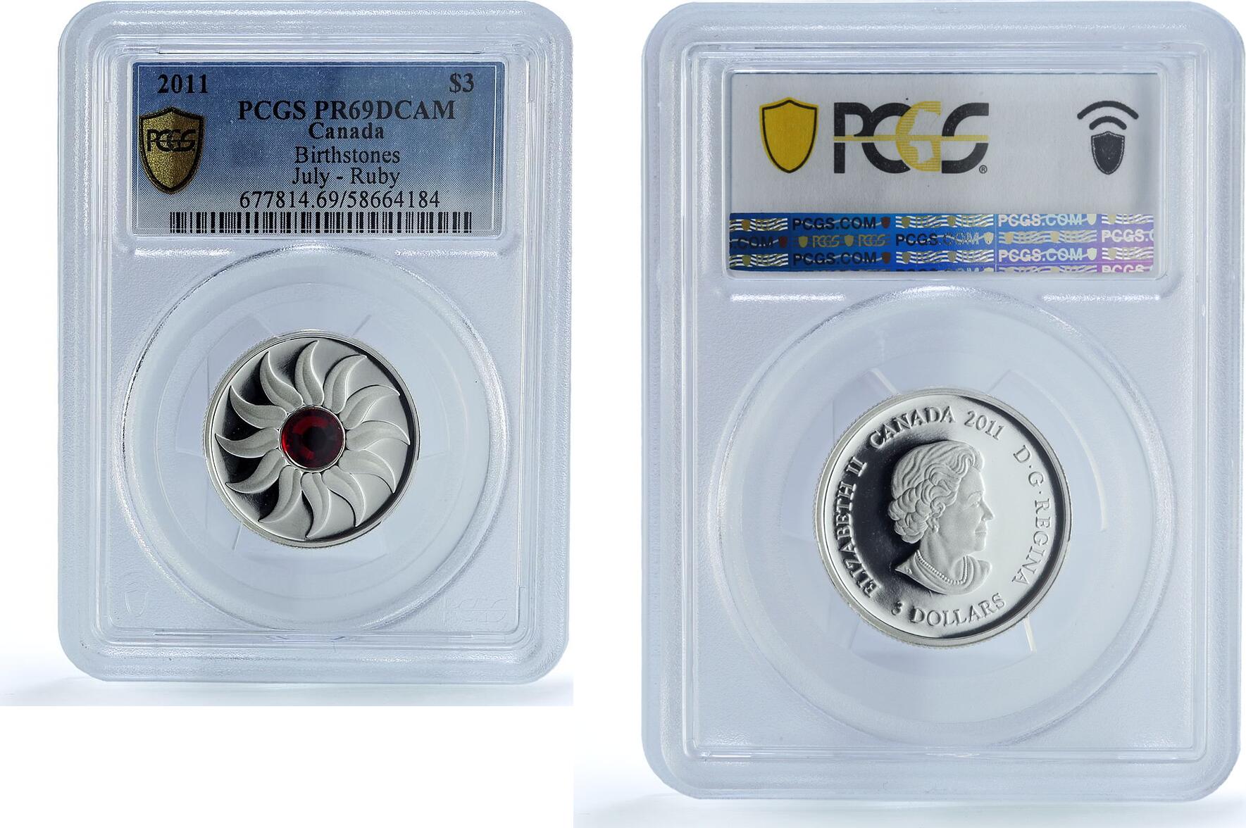 Canada 3 dollars July Ruby Birthstones PR 69 PCGS silver coin 2011 ...