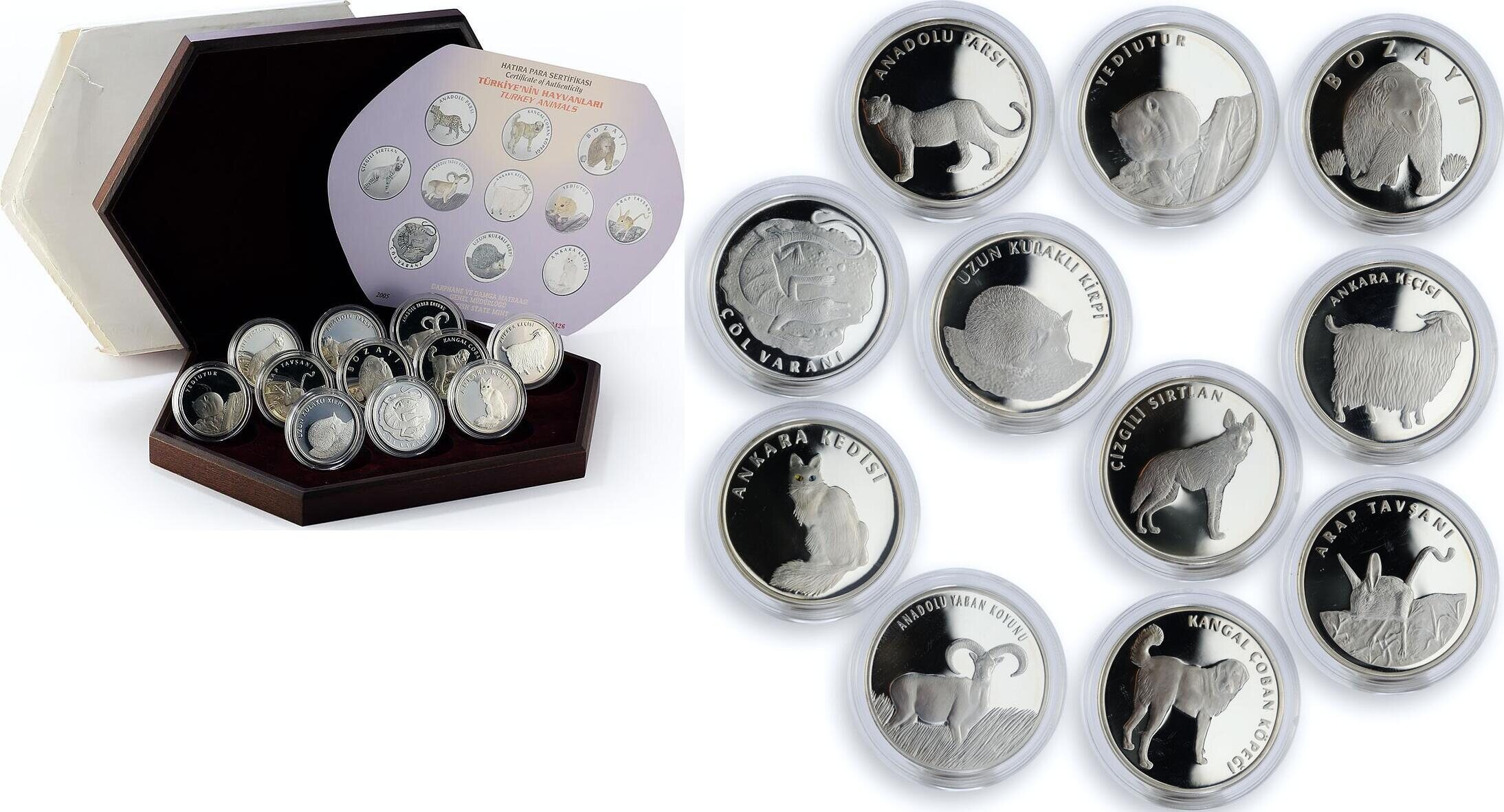 20 yeni lira Turkey set 11 coins Wildlife Series Animals proof silver ...