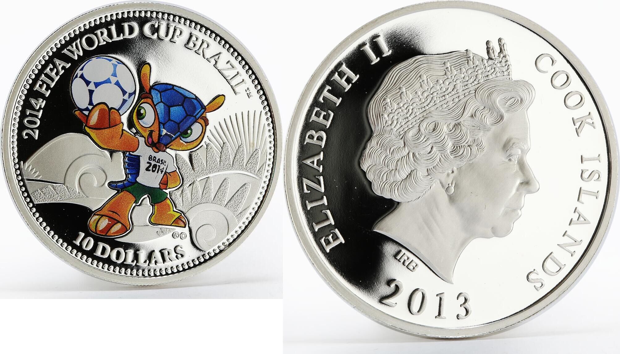 Cook Islands 10 dollars 2014 FIFA World Cup Brazil colored silver coin ...