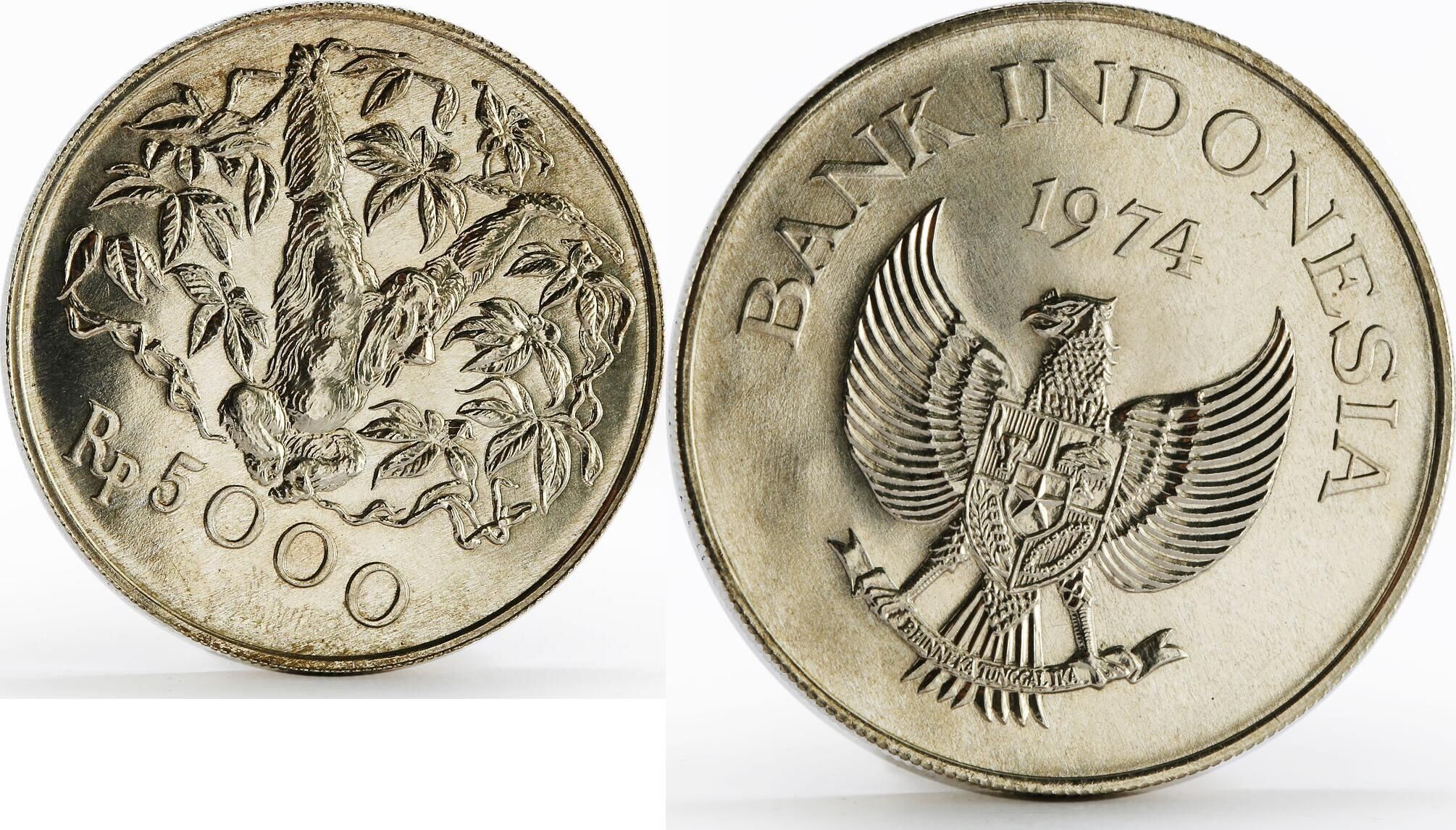 Indonesia 5000 rupiah Animal series Orangutan silver coin 1974 UNC | MA ...