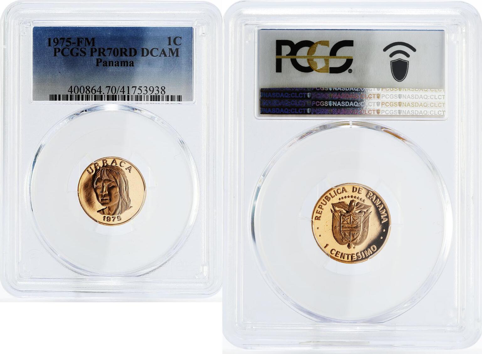 Panama 1 centesimos Urraca PR70 PCGS proof copper coin 1975 | MA-Shops