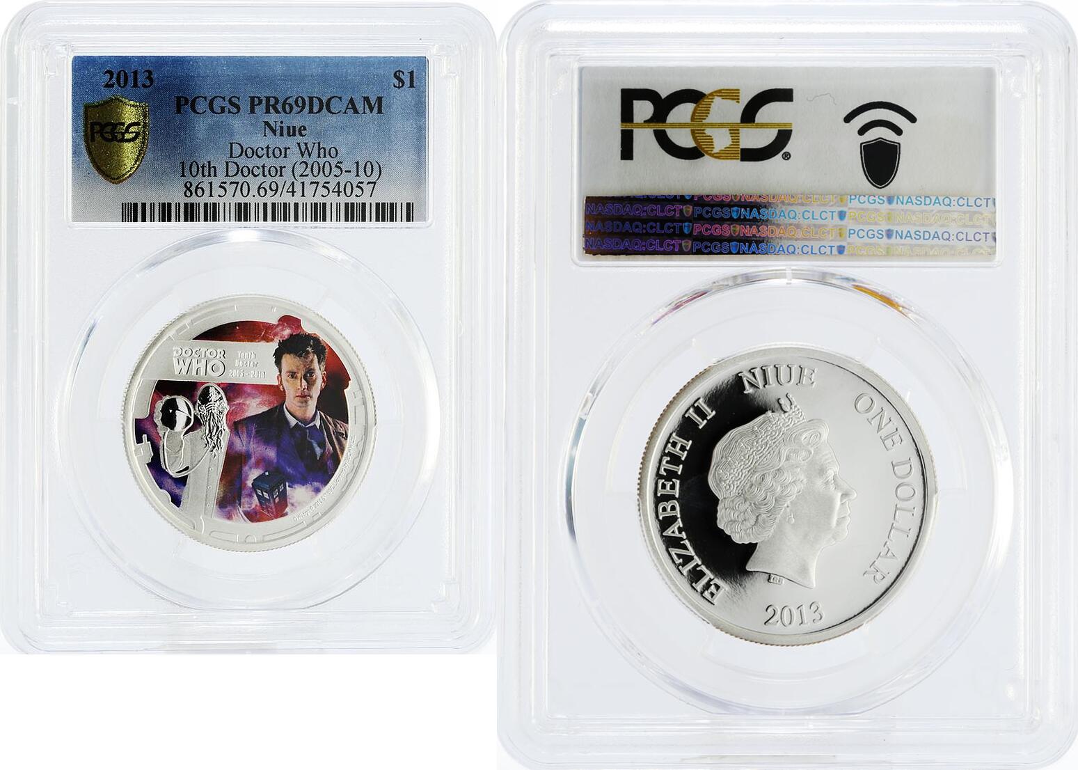 Niue 1 dollar David Tennant the 10th Doctor Who PR69 PCGS silver coin ...