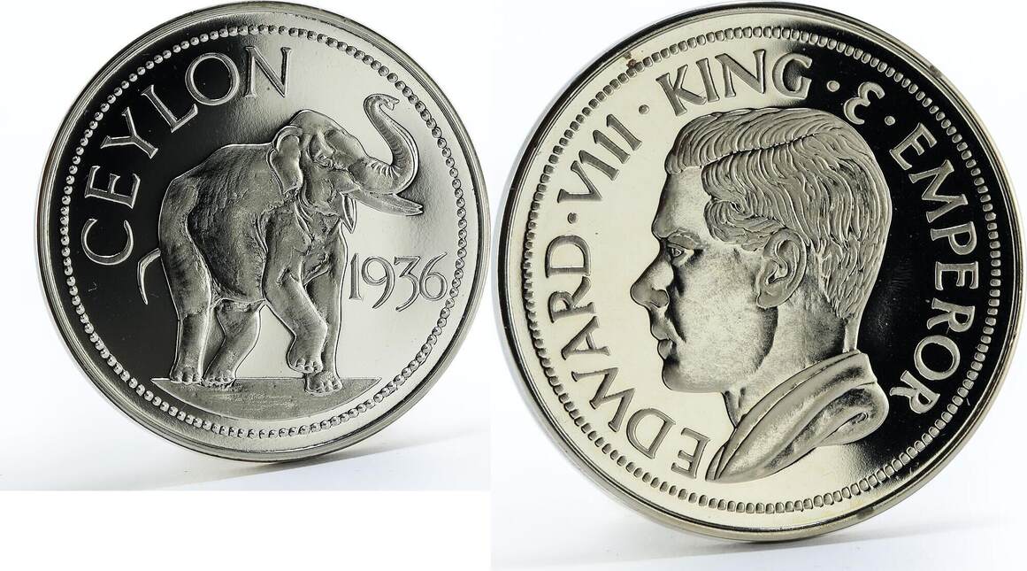 Sri Lanka Ceylon 1 crown Edward VIII Emperor silver coin 1936 Proof ...