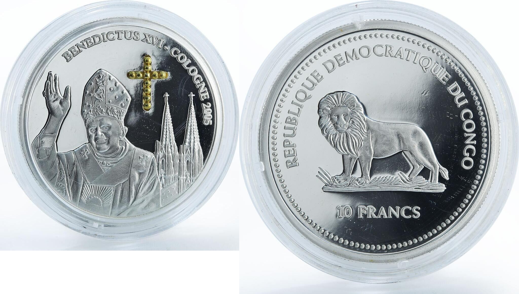 Congo 10 francs Benedictus XVI Cologne silver coin 2005 Proof | MA-Shops
