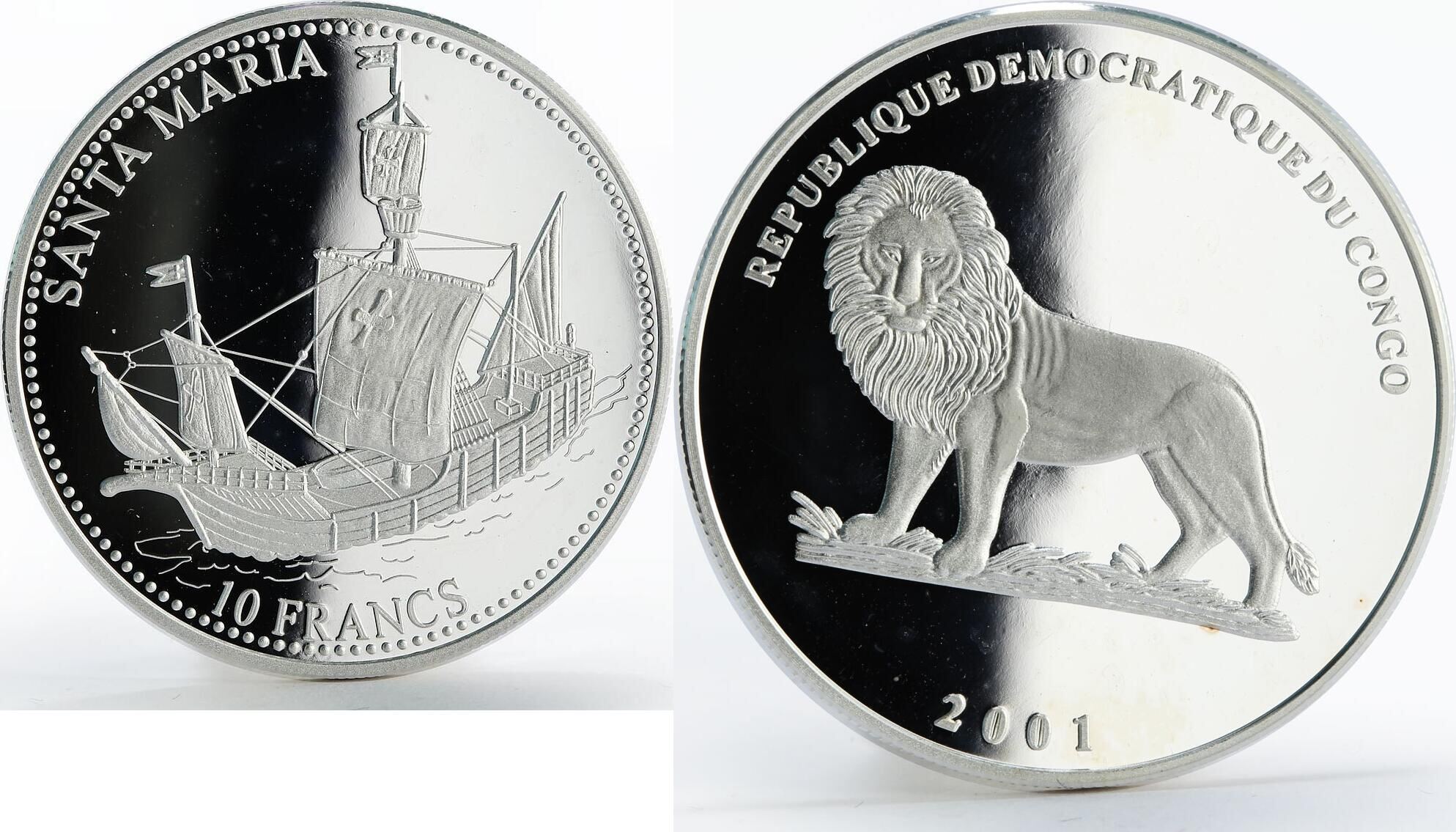 Democratic Republic of the Congo Congo 10 francs Ship Santa Maria ...