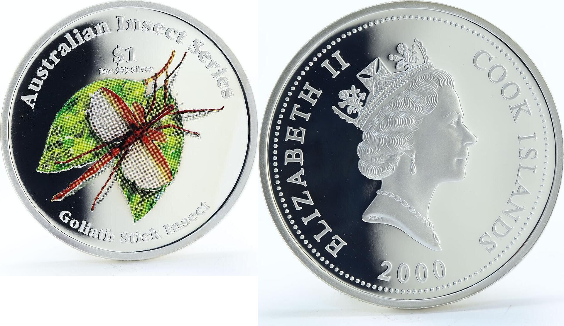 Cook Islands 1 dollar Goliath Stick Insect proof silver coin 2000 | MA ...