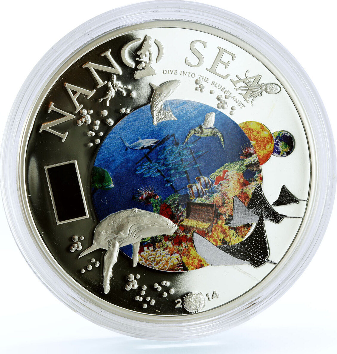Cook Islands 10 dollars Marine Life Nano Sea Whale Turtle Fauna silver ...