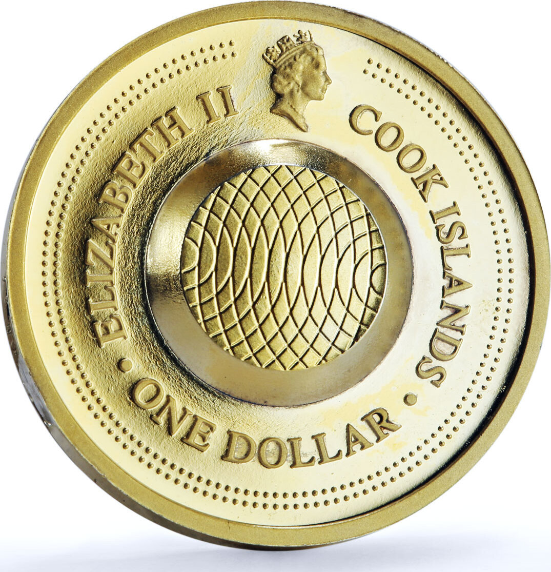 Cook Islands 1 dollar Gemstone Zodiac Signs series Aries gilded silver ...