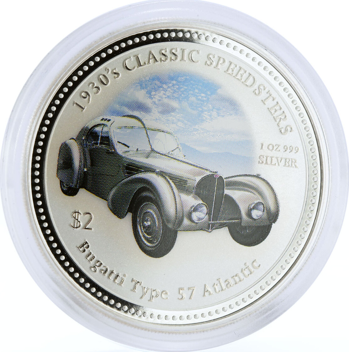 Cook Islands 2 dollars Bugatti Type 57 Atlantic Speedsters Cars silver ...