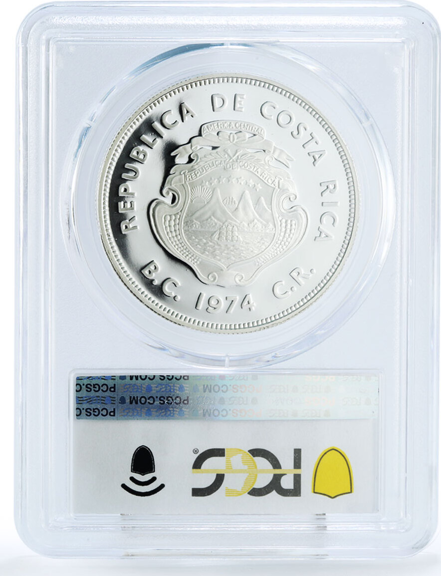 Costa Rica 50 colones Conservation Green Turtle PR68 PCGS silver coin 1974 Proof | MA-Shops