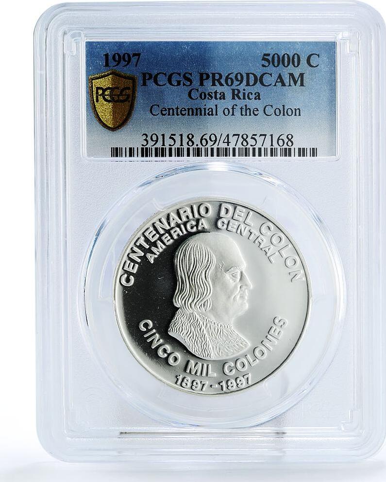 Costa Rica 5000 colones 100 Years Colone Columbus Ship PR69 PCGS Ag ...