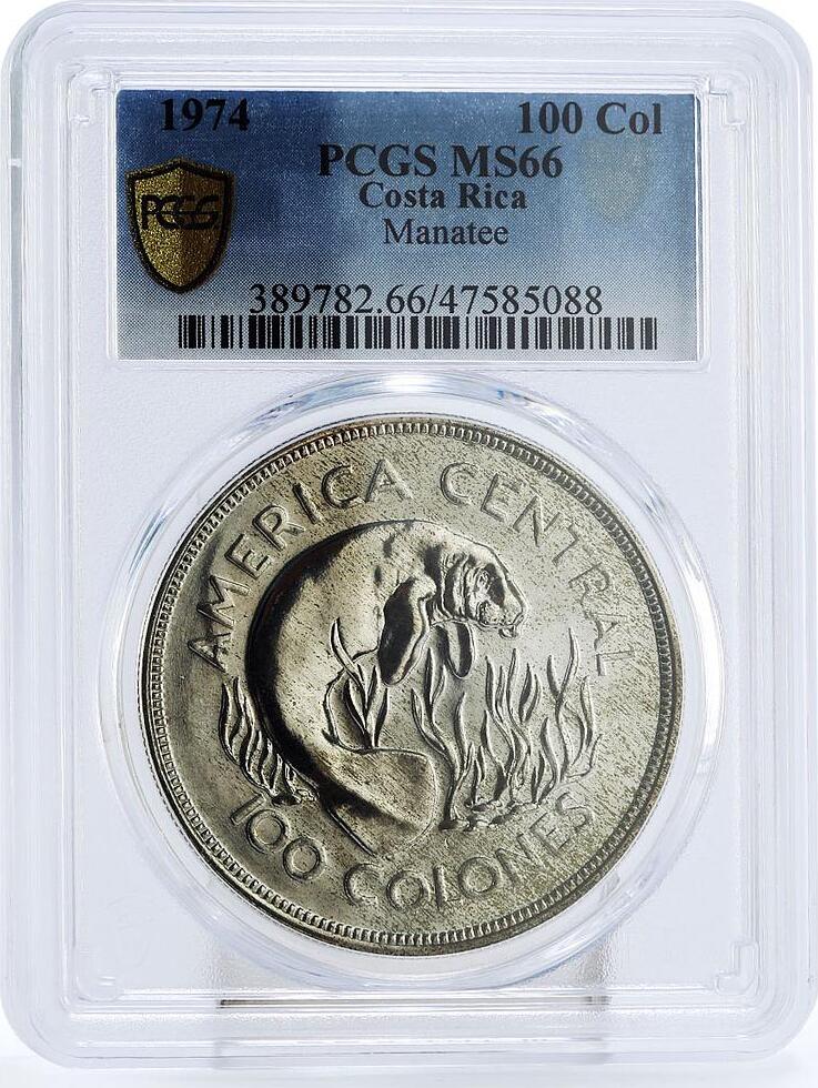 Costa Rica 100 colones Wildlife Conservation Manatee MS66 PCGS silver ...