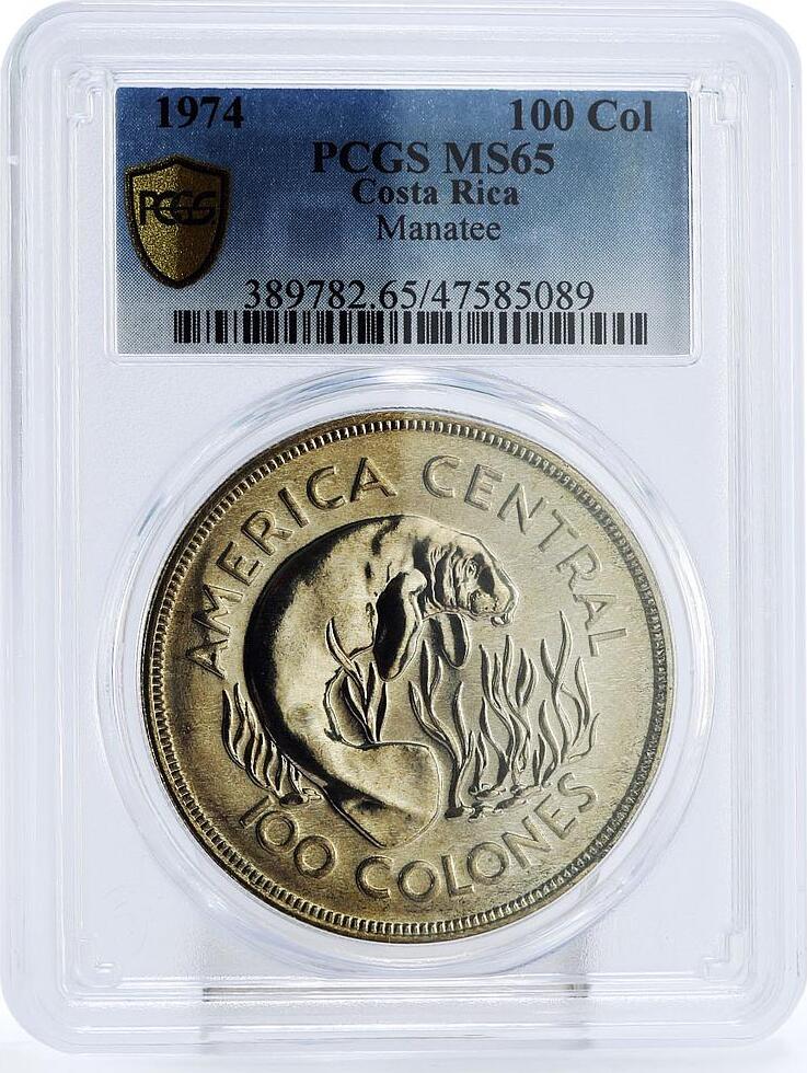 Costa Rica 100 colones Wildlife Conservation Manatee MS65 PCGS silver ...