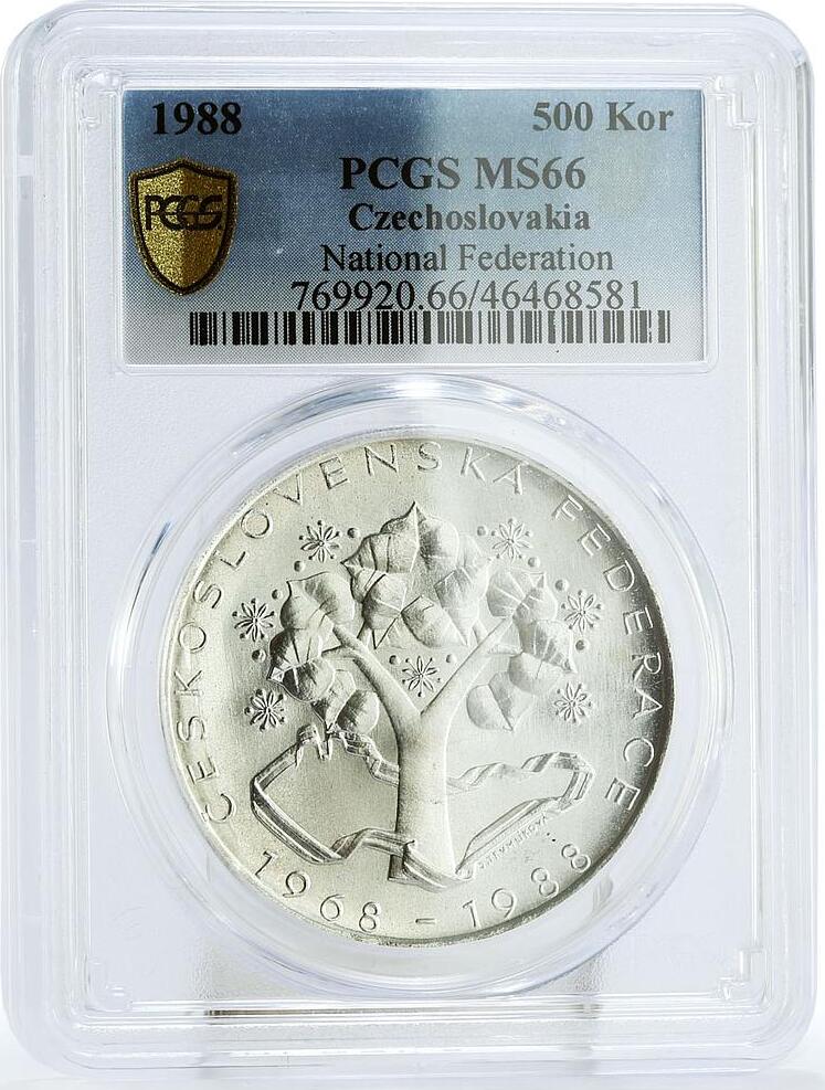Czech Republic Czechoslovakia 500 korun National Federation Oak Tree MS66 PCGS silver coin 1988 ...