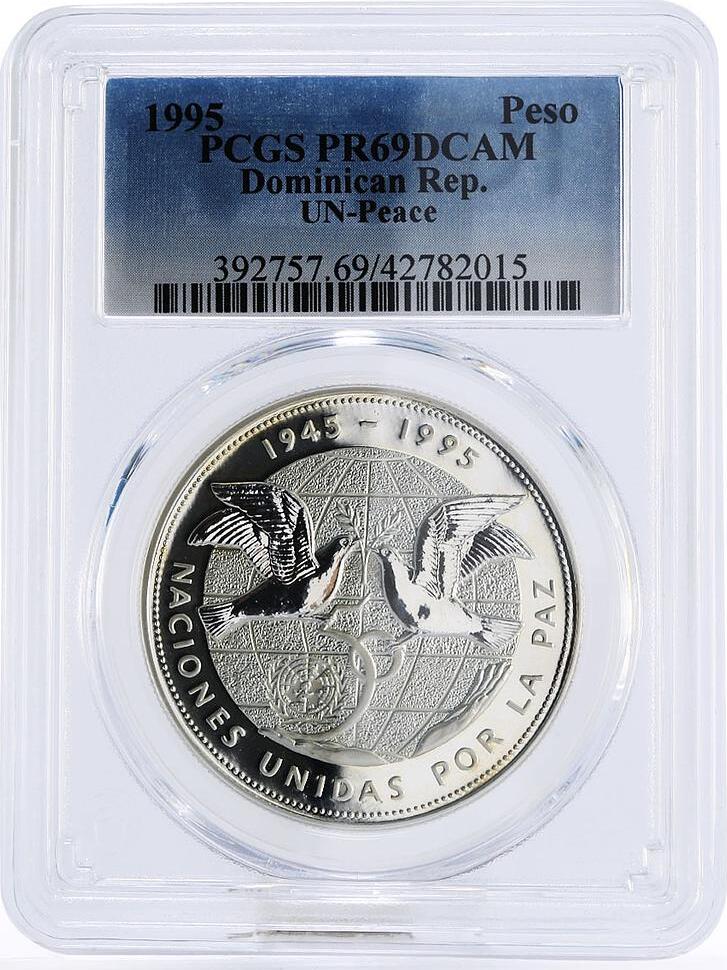 Dominican Republic 1 peso United Nations UN Peace Birds PR69 PCGS Ag ...