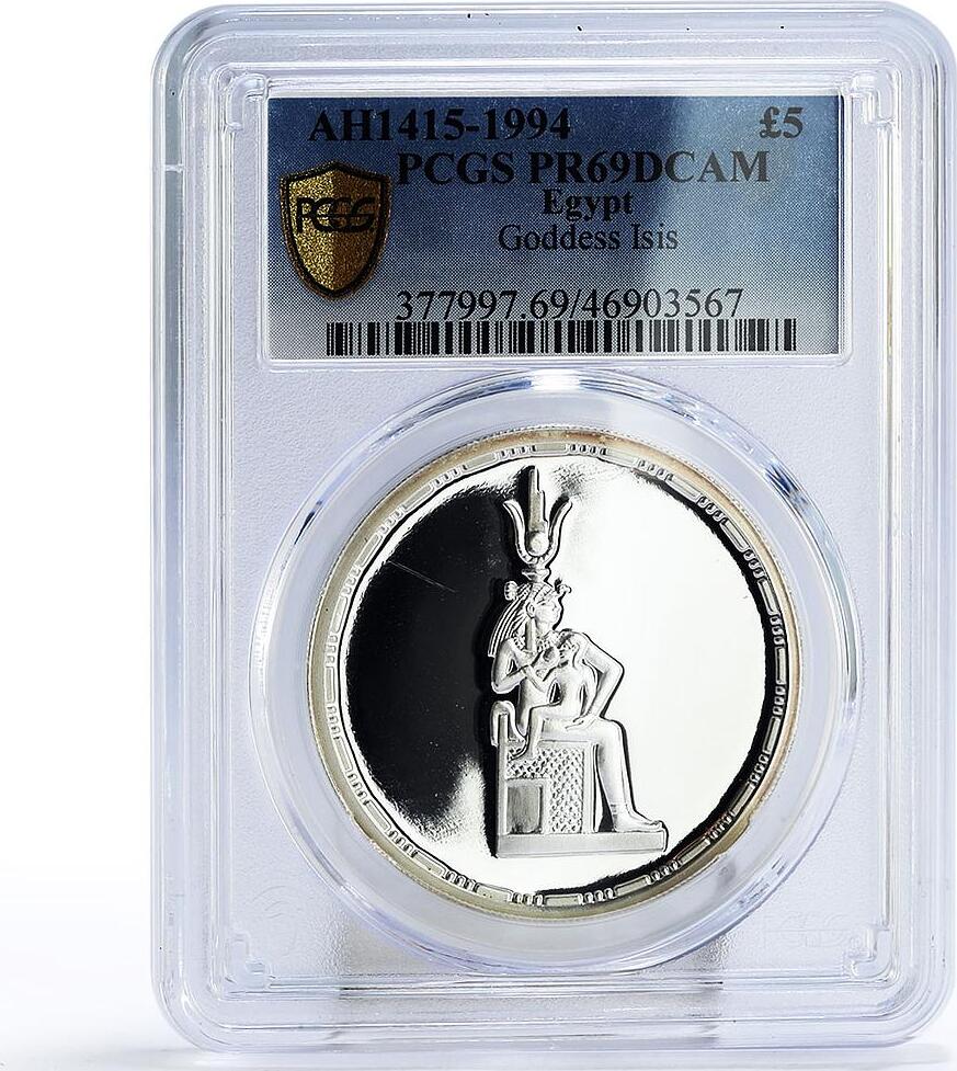 Egypt 5 pounds Ancient Treasures Goddess Isis Sculpture PR69 PCGS Ag ...