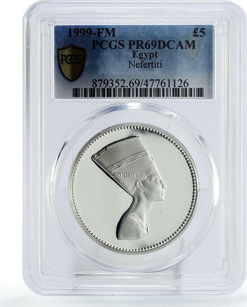 Egypt 5 pounds Treasures Queen Nefertiti Head Facing PR69 PCGS silver ...
