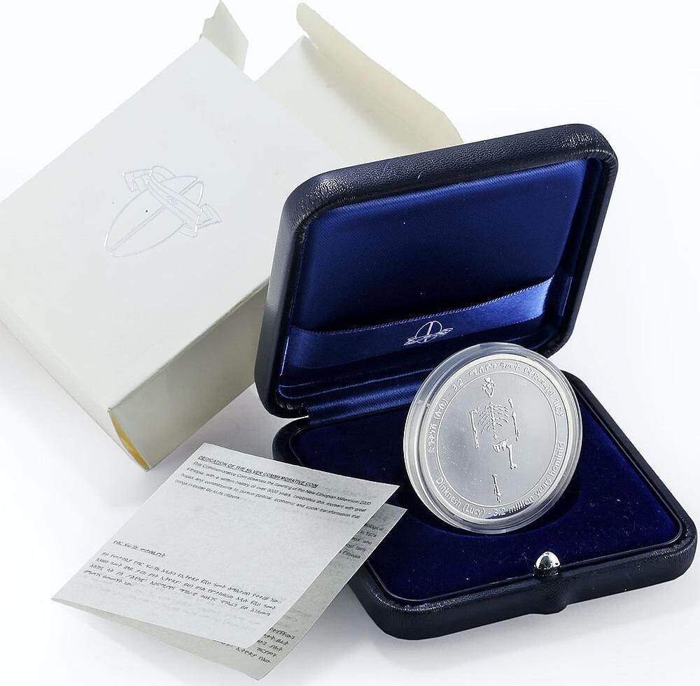 Ethiopia 20 birr Millennium Discover of Lucy Skeleton proof silver coin ...