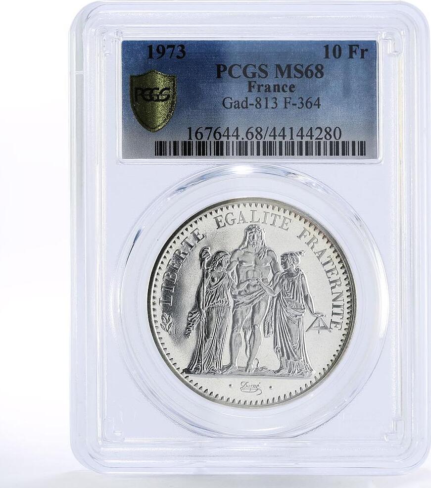 France 10 francs Hercules Group Coat of Arms MS68 PCGS silver coin 1973 BU | MA-Shops